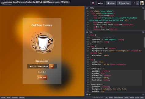 animated glass morphism product card html css glassmorphism html css
