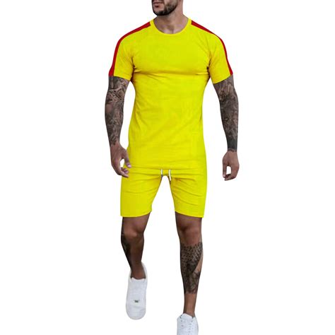 Kpoplk Men Short Sets Outfits Short Sleeve Muscle Tee And Sport Shorts