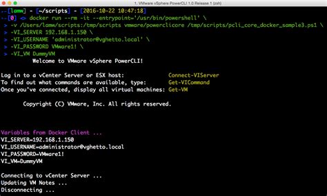 ways to a run powercli script using the powercli docker container hot