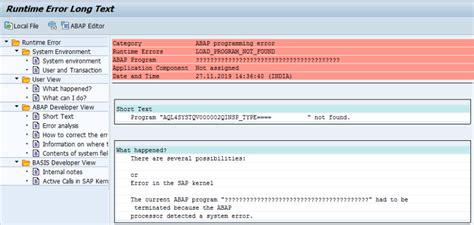 ecc to s4hana on sap query dump 对应程序不存在 ；created from sq01