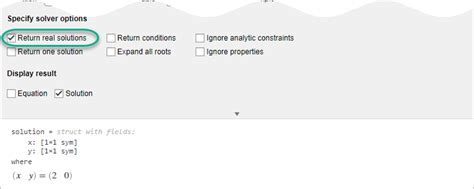 solve algebraic equation using live editor task matlab and simulink