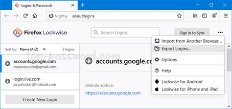 how to export saved logins from firefox lockwise password recovery