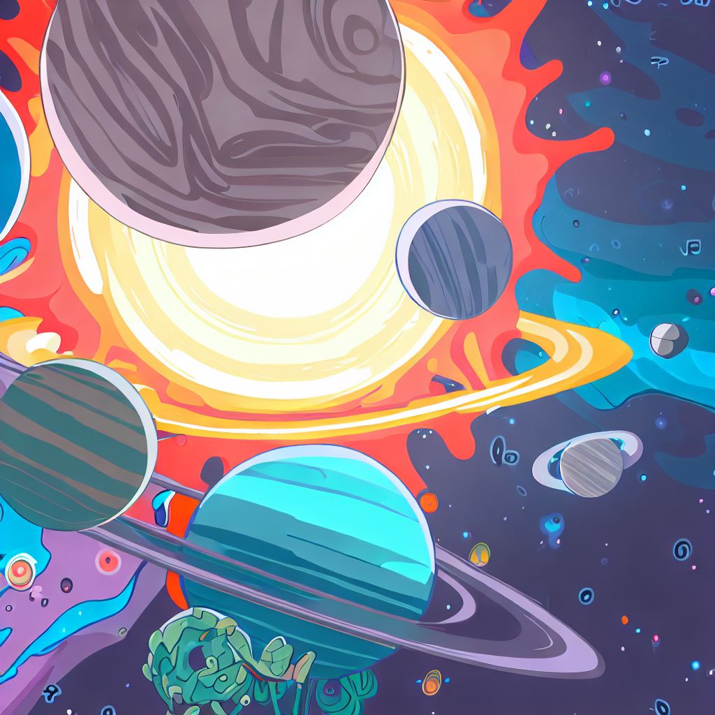Construct a vibrant and intricate illustration that showcases the grand diversity of life in the solar system.