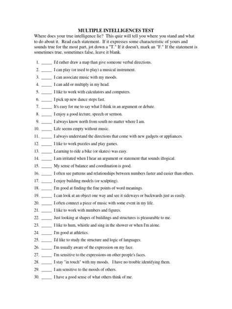 Multiple Intelligences Test | PDF | Cognitive Science | Mental Processes