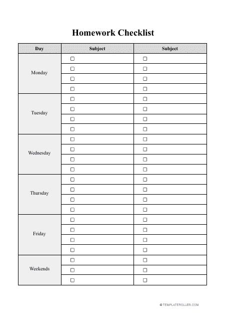 Image result for Homework Checklist