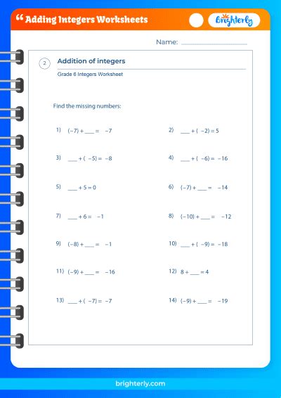 Image result for Adding Integers Free Worksheet