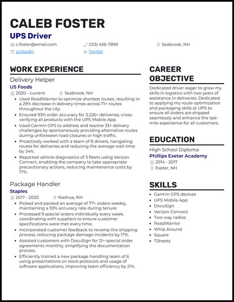 Image result for UPS Driver Resume Examples