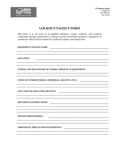 Image result for Lock Out Tag Out Form