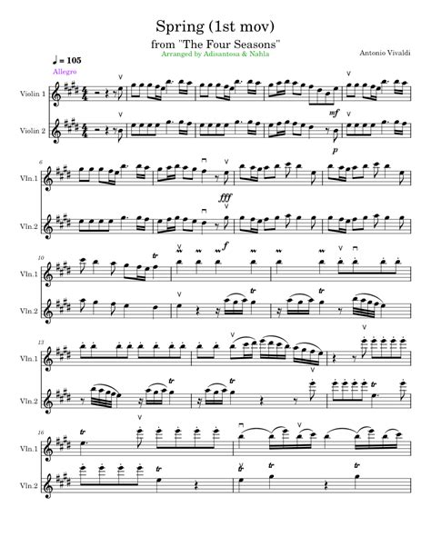 Image result for Vivaldi Spring Violin Notes
