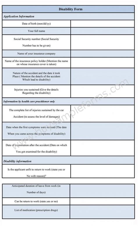 Image result for Disability Forms Sample