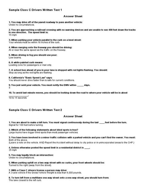 Image result for Permit Test Answer Key