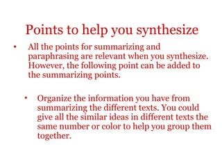 Image result for Synthesizing vs Summarizing