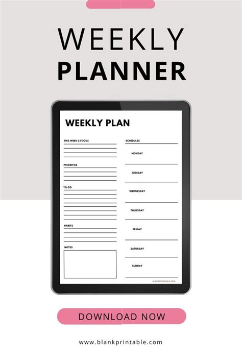 Image result for Free Printable Weekly Schedule Planner