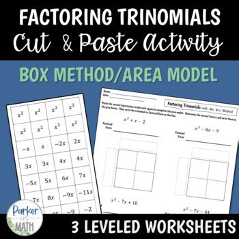 Image result for Box Method Factoring Worksheet