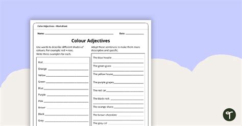 Image result for Color Adjectives Worksheet