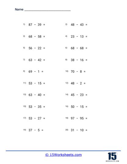Image result for Subtracting Two-Digit Numbers Worksheet