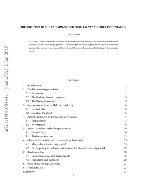 Image result for Kadison-Singer Problem