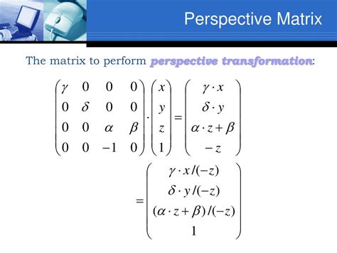 Image result for Perspective Projection Transformation Matrix