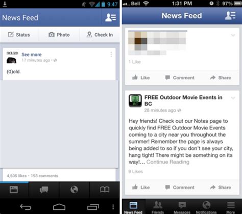 Image result for iOS and Android Facebook Menu Differences