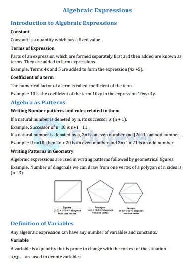 Image result for Algebraic Expression of Class 7