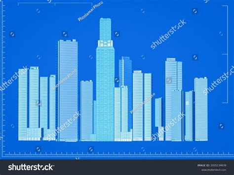 High Rise Building Exterior Blueprint Draft Stock Illustration ...