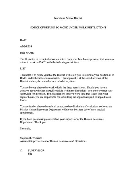 Image result for Return to Work Note with Restrictions