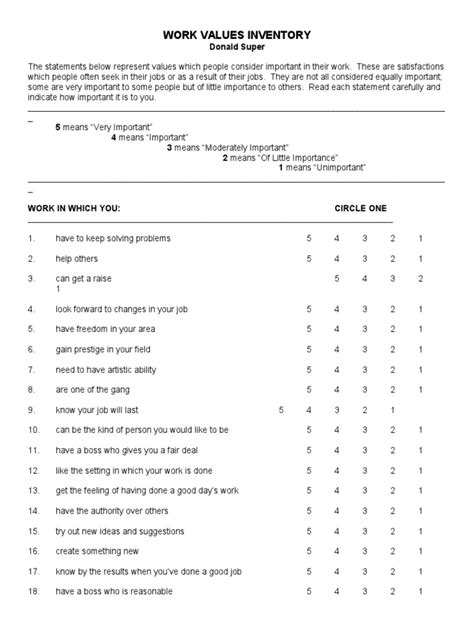 Work Values Inventory | PDF | Psychology | Employment