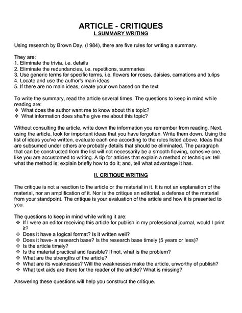 Image result for Critique Example