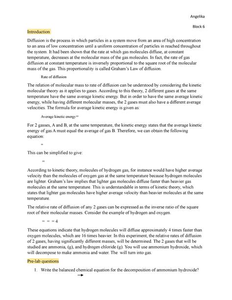 Image result for Gas Diffusion Lab Report Sample