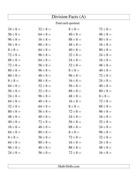 Image result for Basic Math Facts Division Worksheet