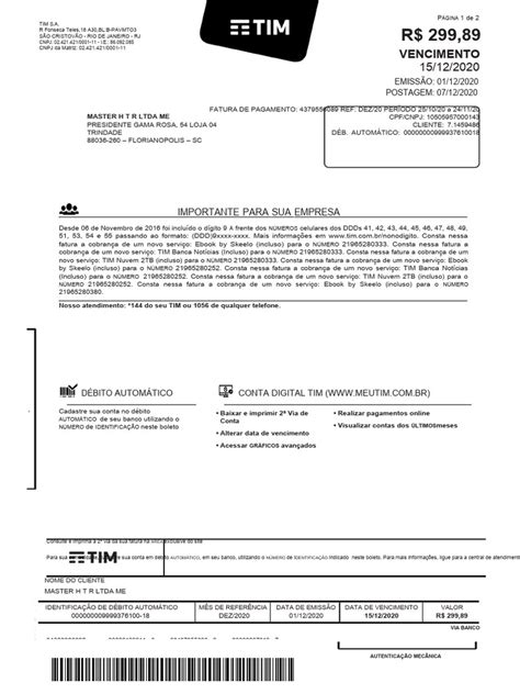 Image result for Recibo Conta Internet Tim