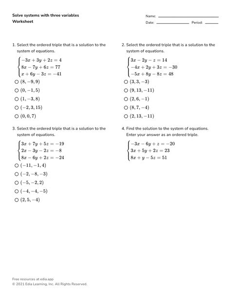 Image result for Formulate 3 Variable Systems Practice Worksheet