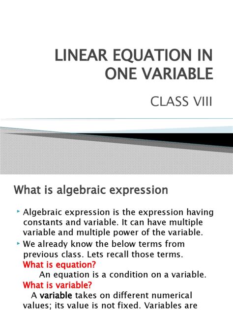 Image result for Linear Equation in One Variable Maths Class 8th