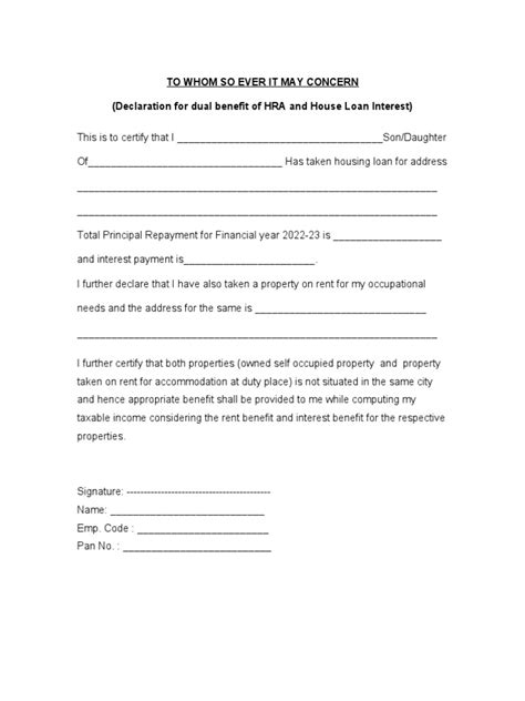 Image result for HRA Self Declaration Form