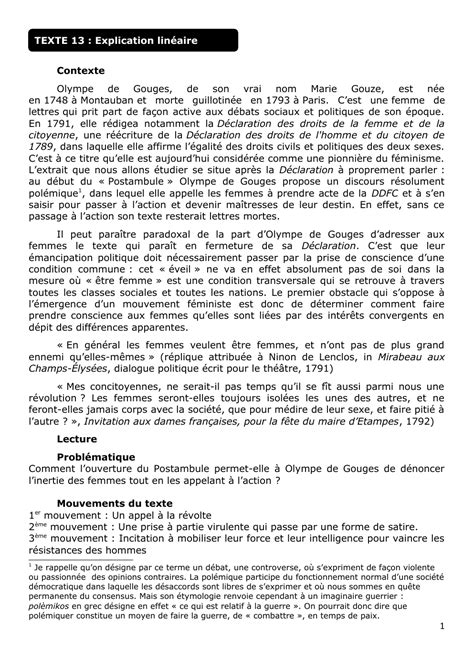 Image result for Explication Lineaire Olympe De Gouges