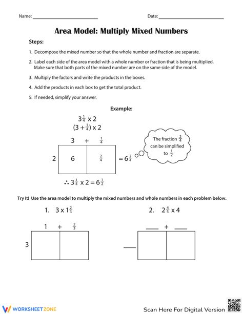 Image result for Area Model for Multiplying Mixed Numbers Worksheet Grade 5