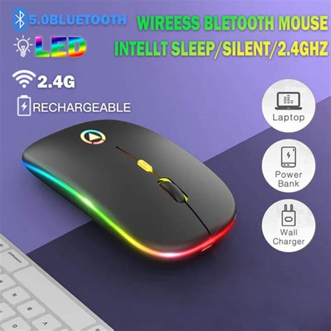 5.0 2.4gHZ Transfer LED Lights 1600Dpi Rechargeable Wireless Mouse ...