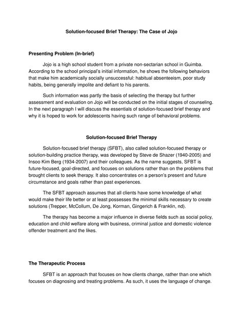 Image result for Solution-Focused Therapy Example