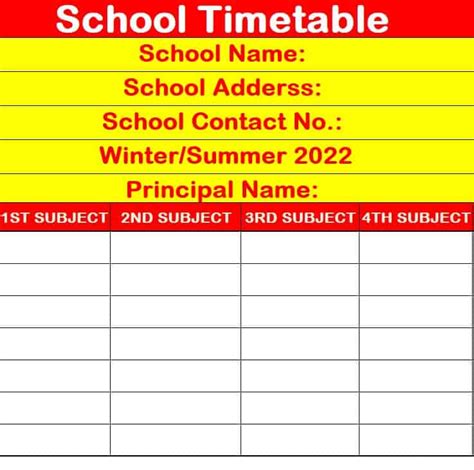 Image result for Timetable Example
