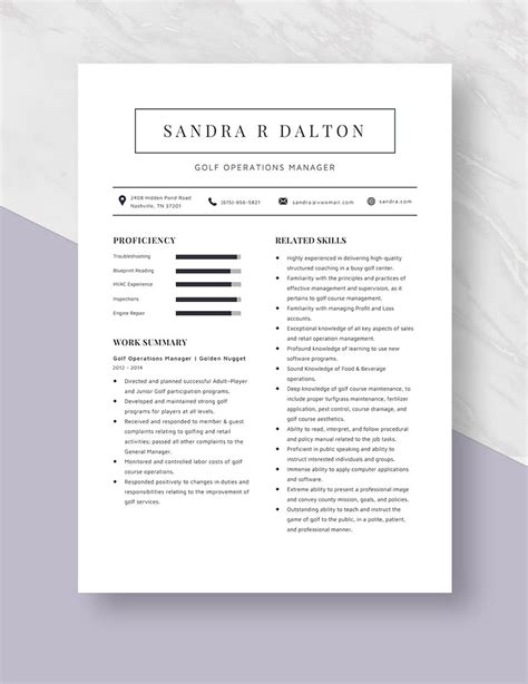 Image result for Golf Course Manager Resume Example