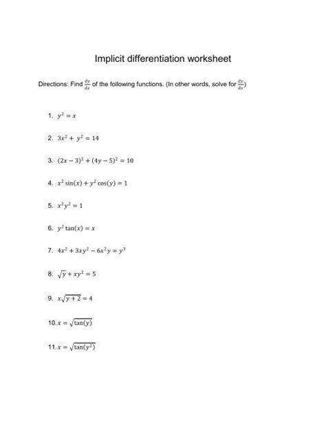 Image result for Implicit Differentiation Worksheet
