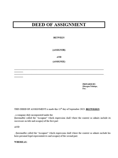 Image result for Deed of Assignment