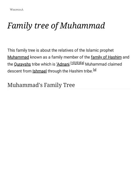 Family Tree of Muhammad - Wikipedia | PDF | Muhammad | Ali
