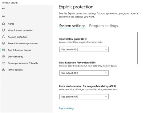 Image result for Windows Exploit Detection Settings