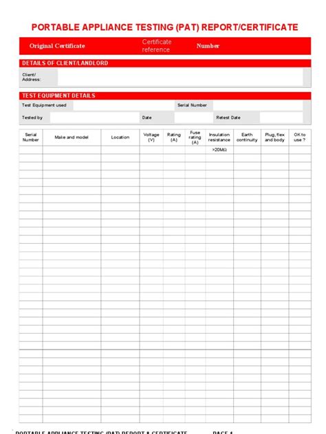 Image result for PAT Testing Checklist Template