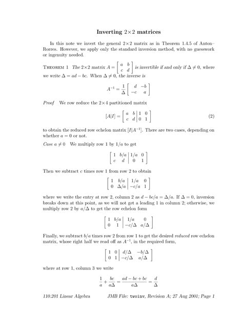 Image result for Inverting a 2X2 Matrix