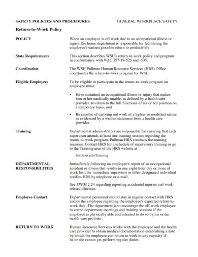 Image result for Return to Work Policy Examples