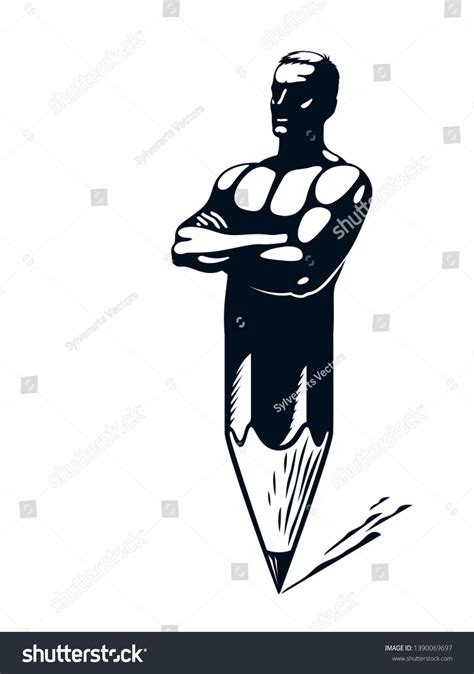 Strongman Muscle Man Combined Pencil Into Stock Vector (Royalty Free ...