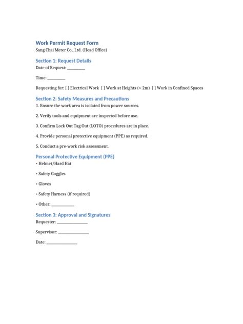 Image result for Work Permit Request Form