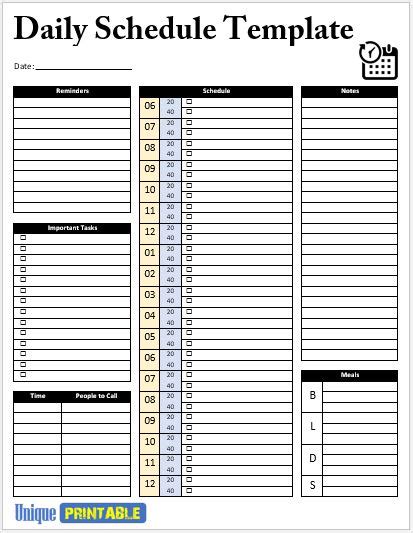 Image result for Example of a Schedule